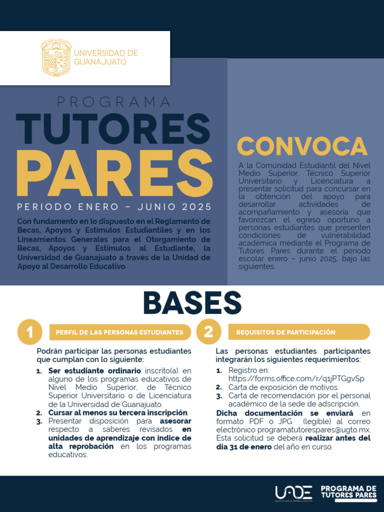 Convocatoria Tutores Pares UG 2025 | PDF