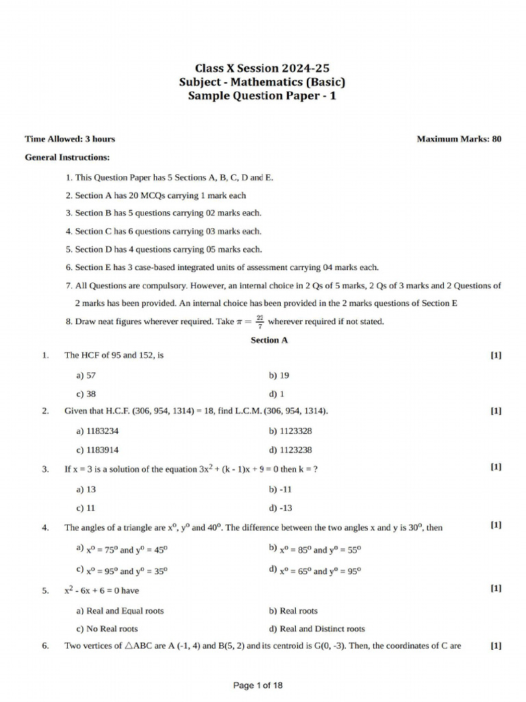 Maths Test BSC 18.01.2025 | PDF