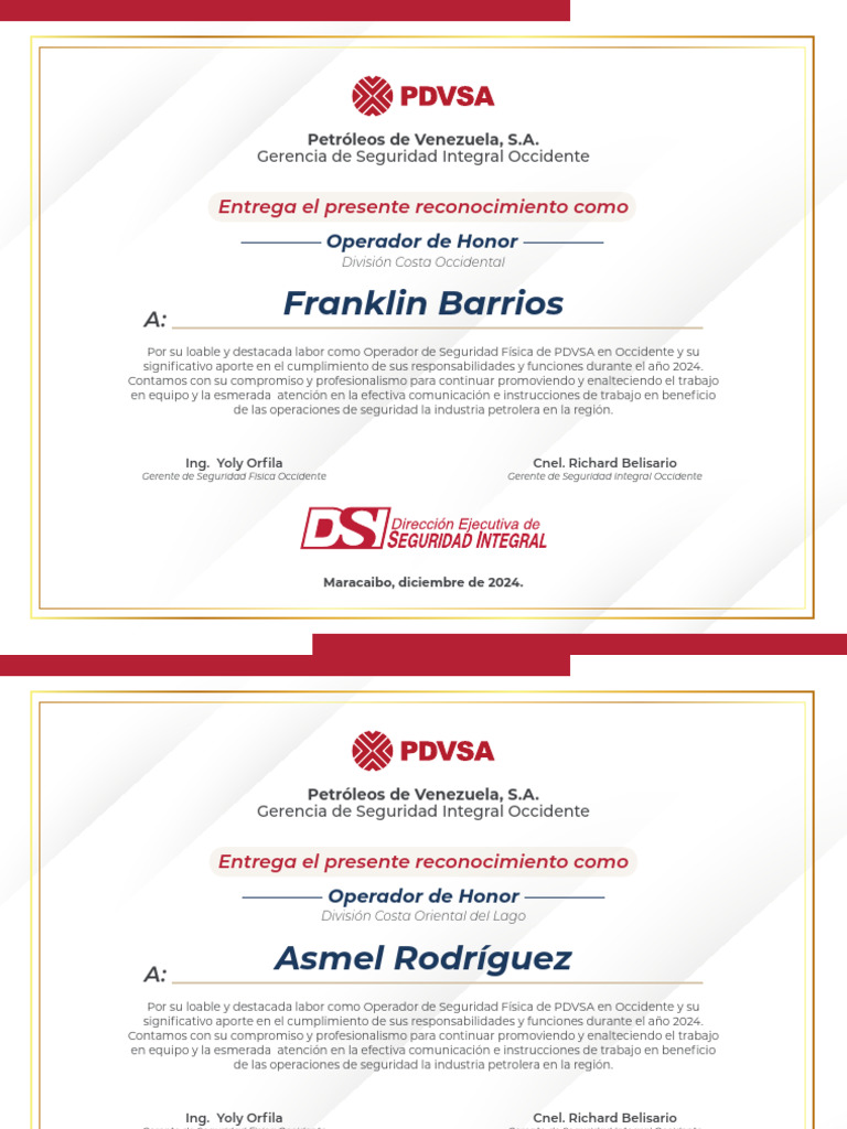 Certificados DSI HONOR | PDF | Industria petrolera | Venezuela
