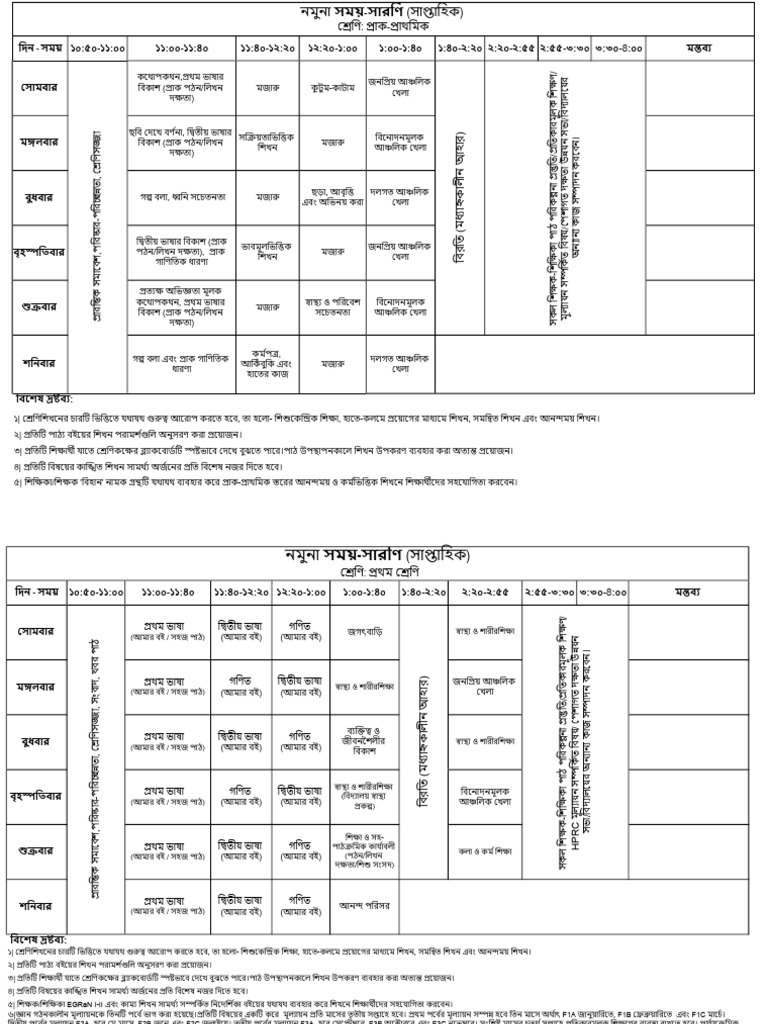 Class Routine - PP To Class V | PDF
