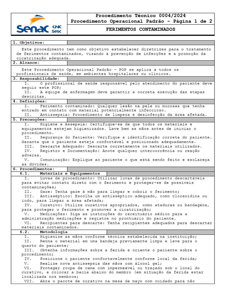 Tratamento de Ferimentos Contaminados | PDF | Infecção | Sistema de saúde