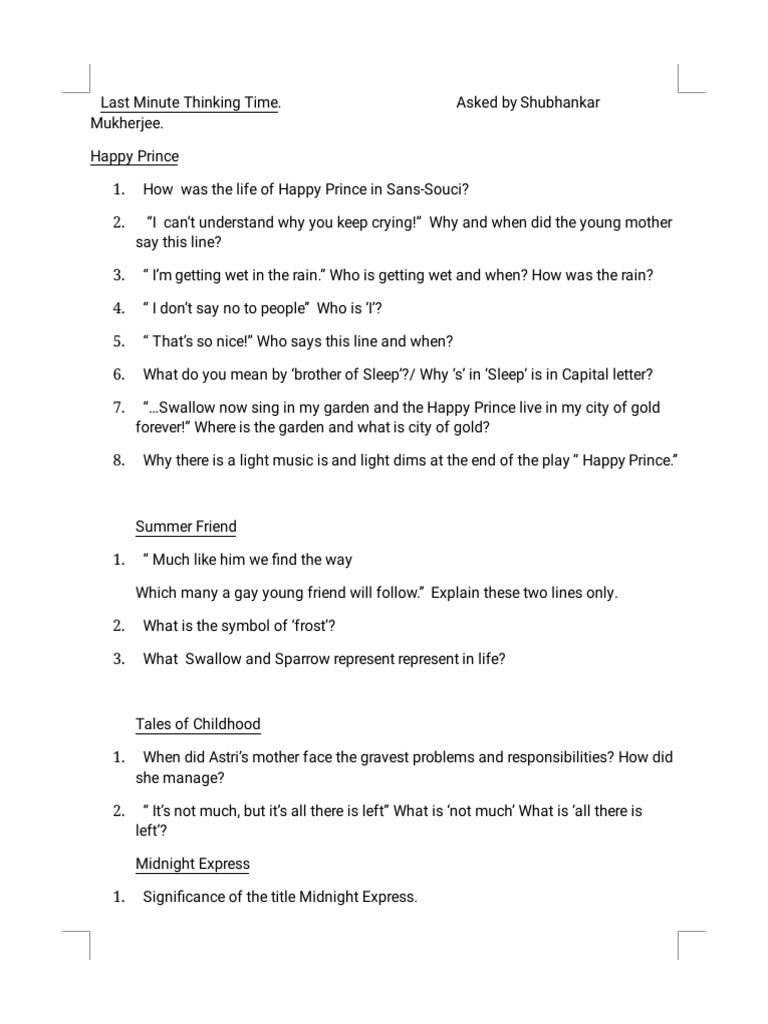 Last Minute Thinking Time Class | PDF