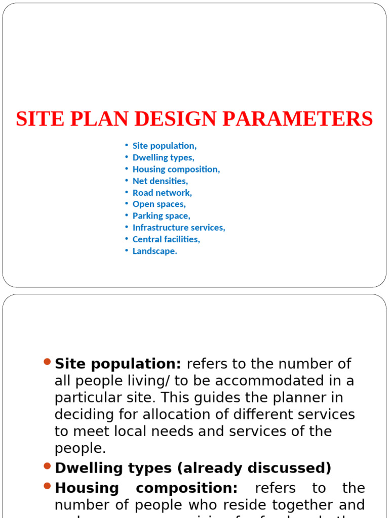 Site Plan Design Parameters Overview | PDF | Infrastructure | Road