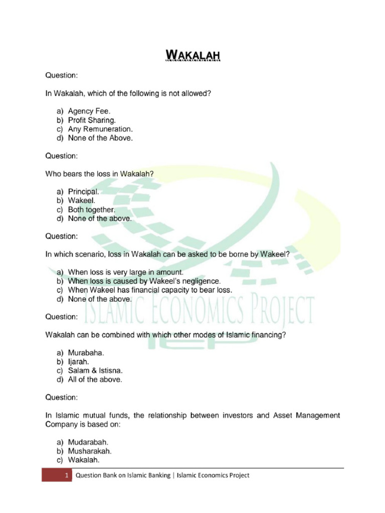Islamic Banking Mcqs | PDF
