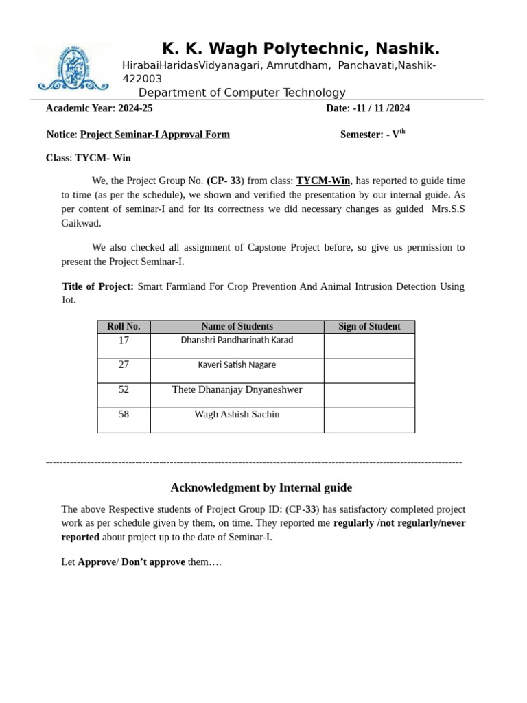 Project Seminar Approvel | PDF