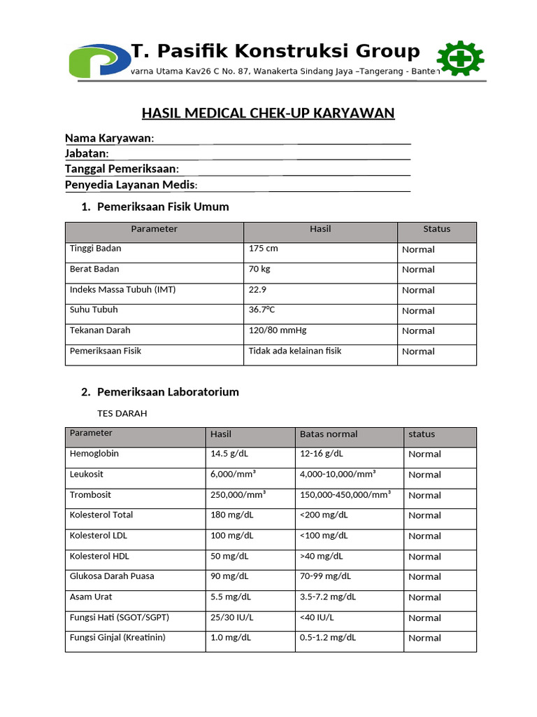 Hasil Mcu Karyawan PKG 2025 | PDF