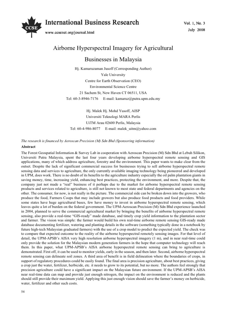 Airborne Hyperspectral Imagery For Agricultural Bu | PDF | Remote Sensing | Infrared