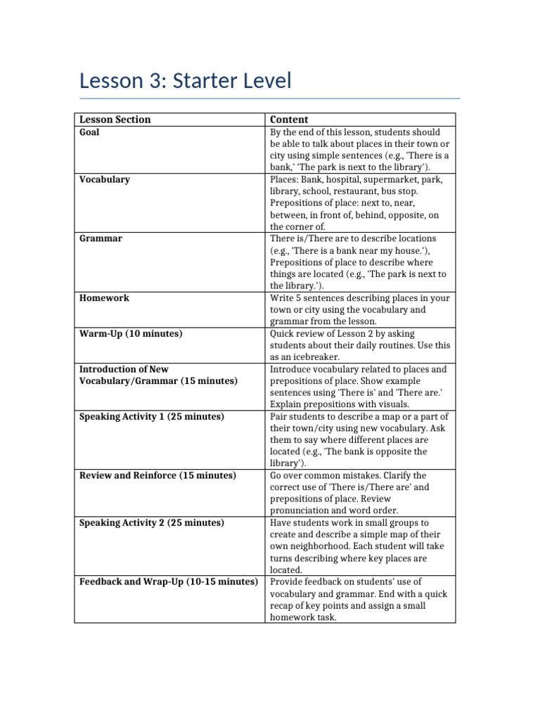 Lesson 3 Starter Level Plan Blue Borders | PDF | Linguistics | Human ...