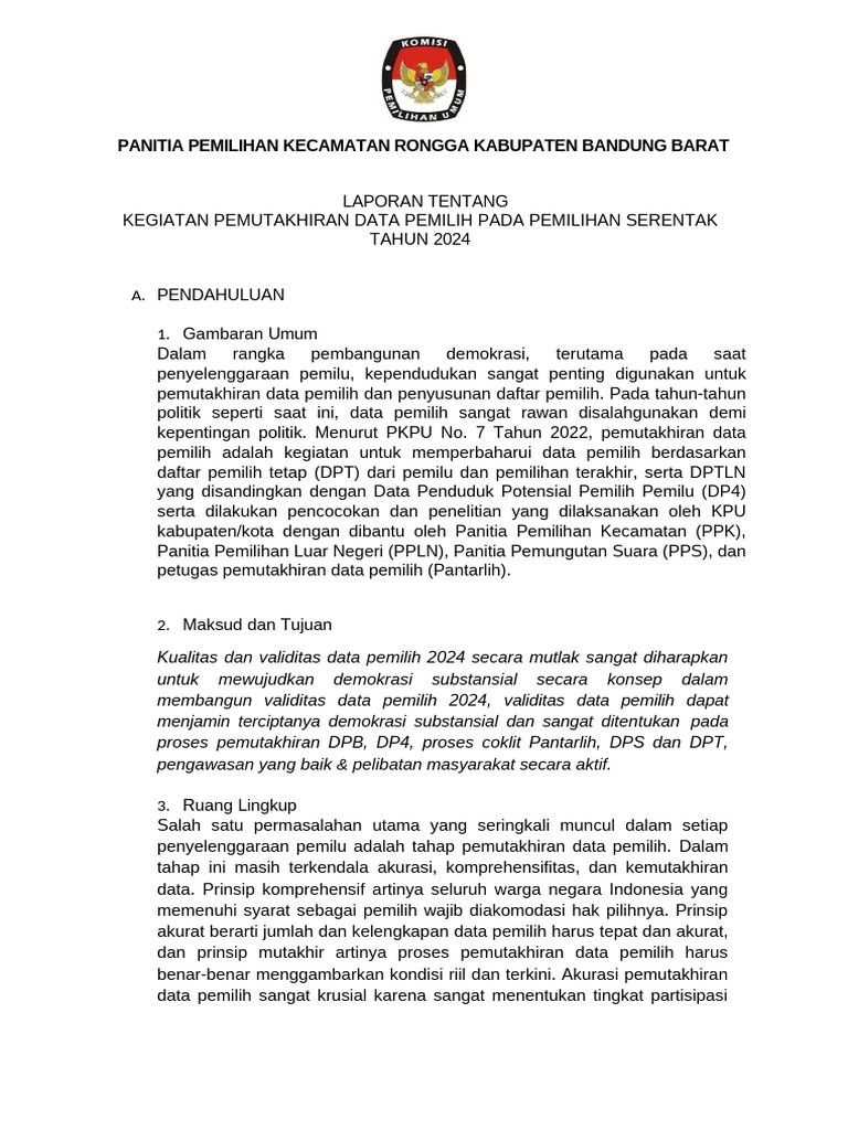 SURAT PEMBERITAHUAN LAPORAN EVALUASI PEMUTAKHIRAN DATA PEMILIH | PDF