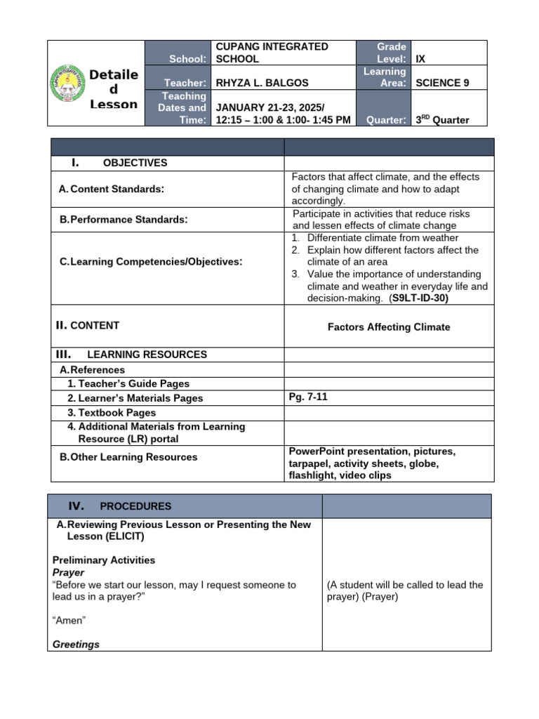 Factors Affecting Climate - Lesson Plan 1 | PDF | Atmospheric Circulation | Wound