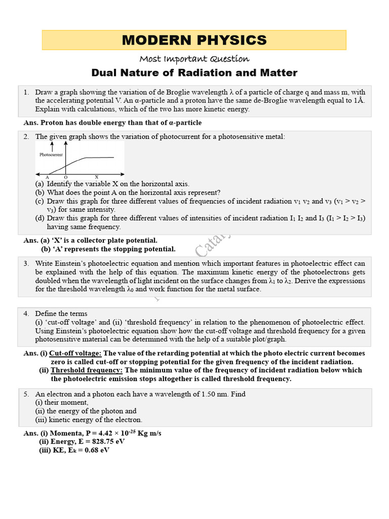 Modern Physics and Semiconductor Important Q | PDF | Nuclear Force ...