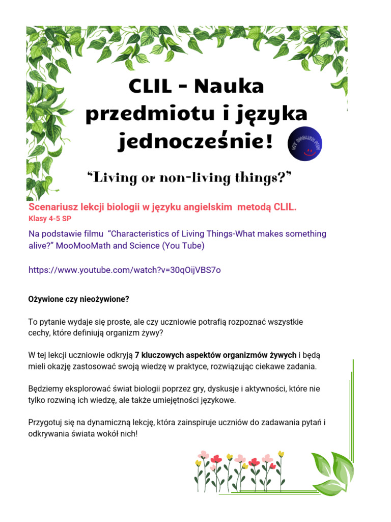 CLIL - Living or Non-Living (600 X 800 MM) | PDF | Life | Plants