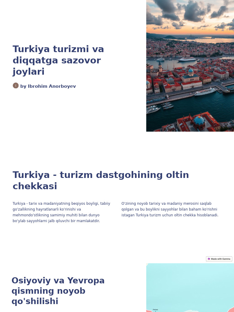Turkiya Turizmi Va Diqqatga Sazovor Joylari | PDF