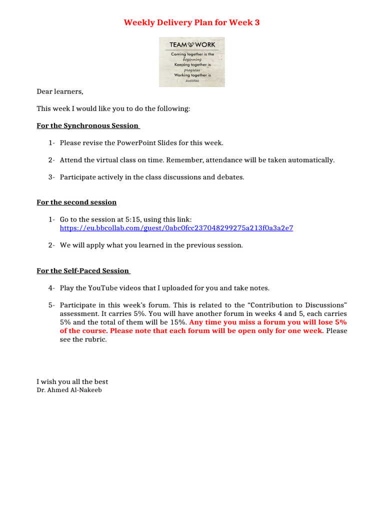 Weekly Delivery Plan Week 3 2024 Teamwork | PDF
