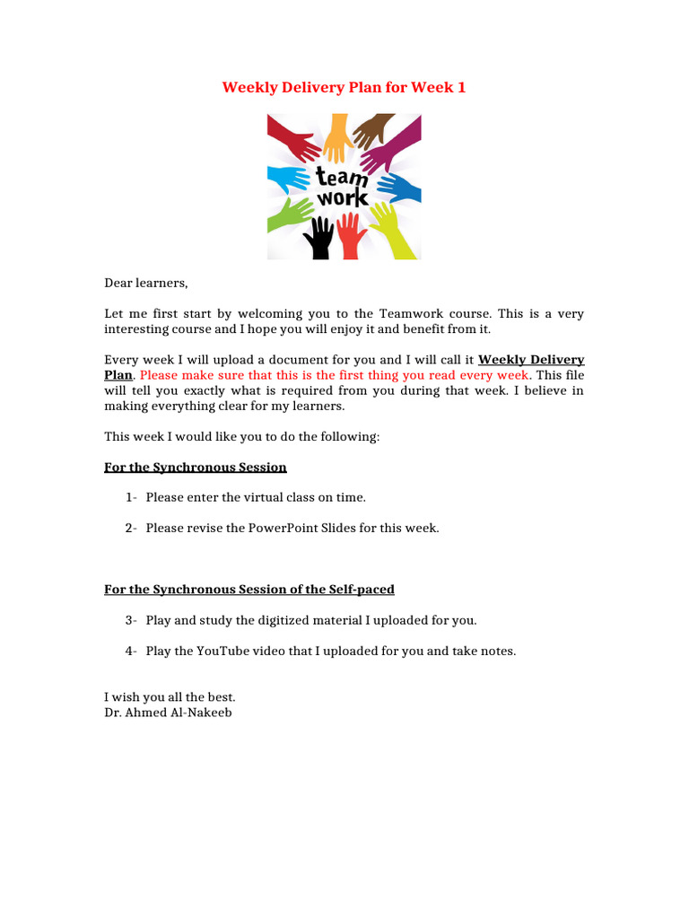 Teamwork Course Weekly Guide | PDF