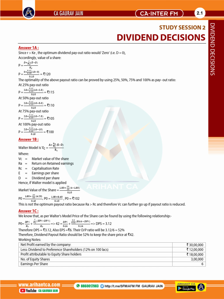 02 Chapter 2 Dividend Decision-Nf - Sol (m24) | PDF | Dividend | Investing