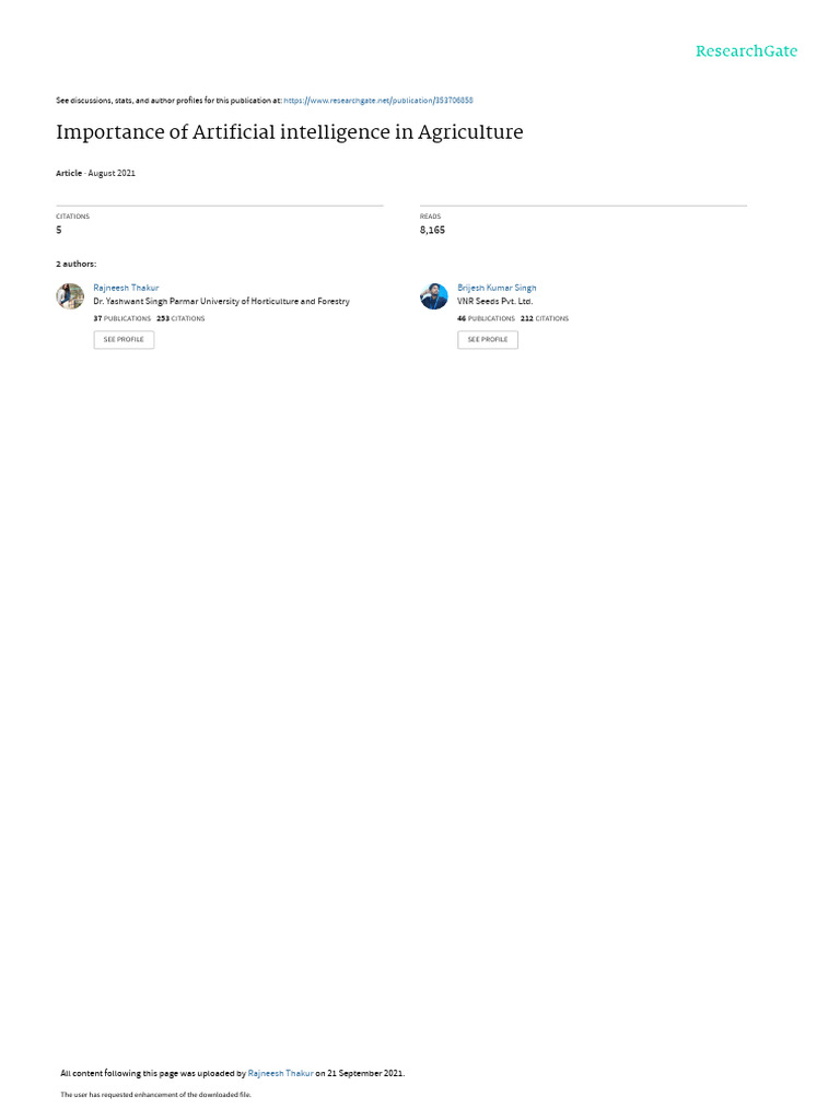 Importanceof Artificialintelligencein Agriculture Pdf Agriculture