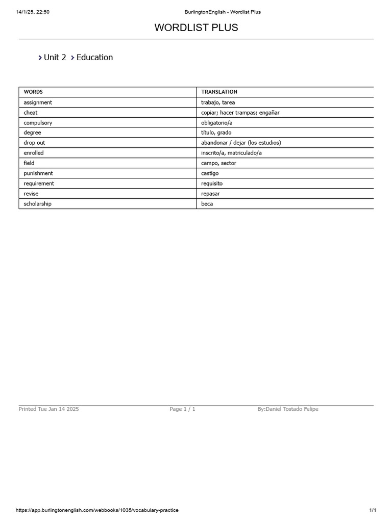 BurlingtonEnglish - Wordlist Plus | PDF