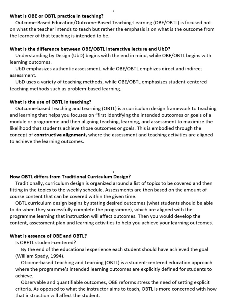 Educators' Guide to OBE/OBTL | PDF | Educational Assessment | Learning