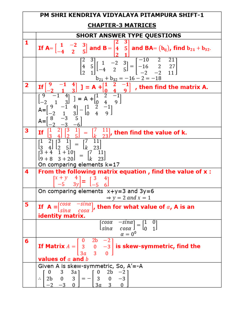 Ch 3 Matrices Assignment (1) | PDF | Mathematical Analysis | Mathematics