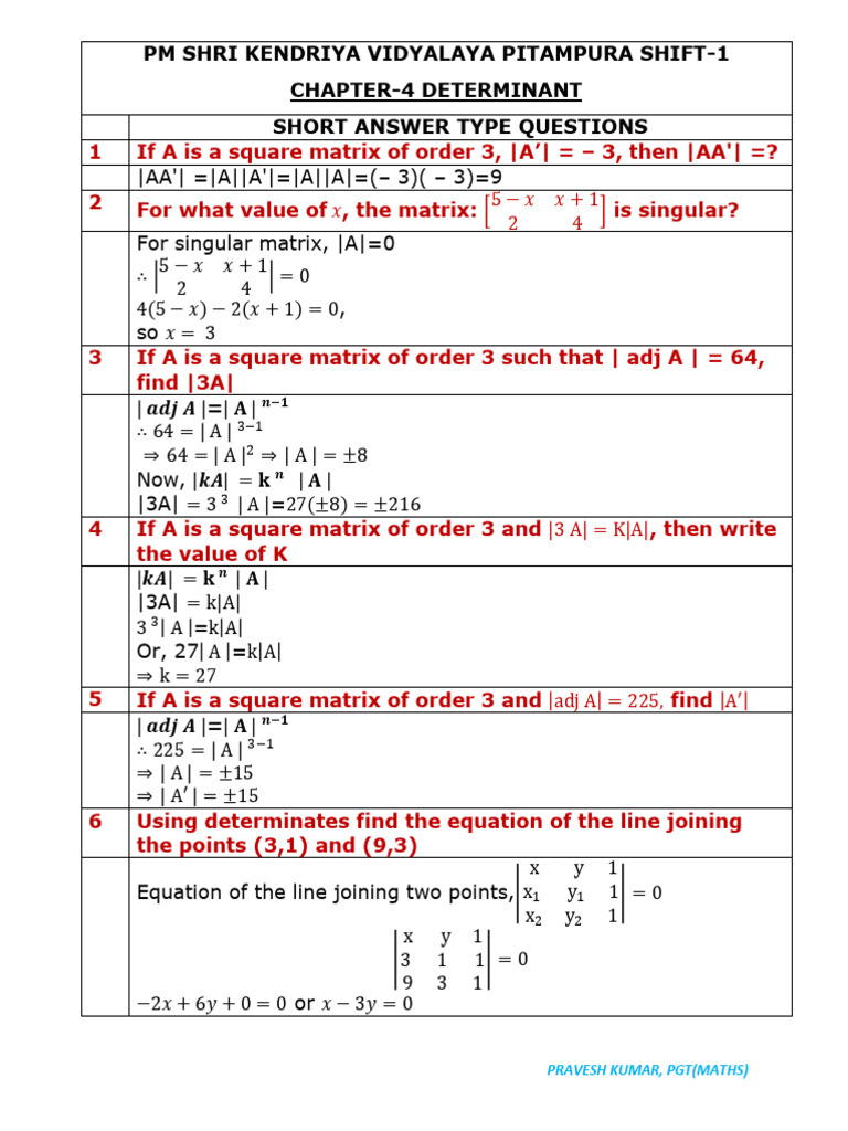CH 4 Determinant Assignment | PDF | Mathematical Concepts | Functional ...