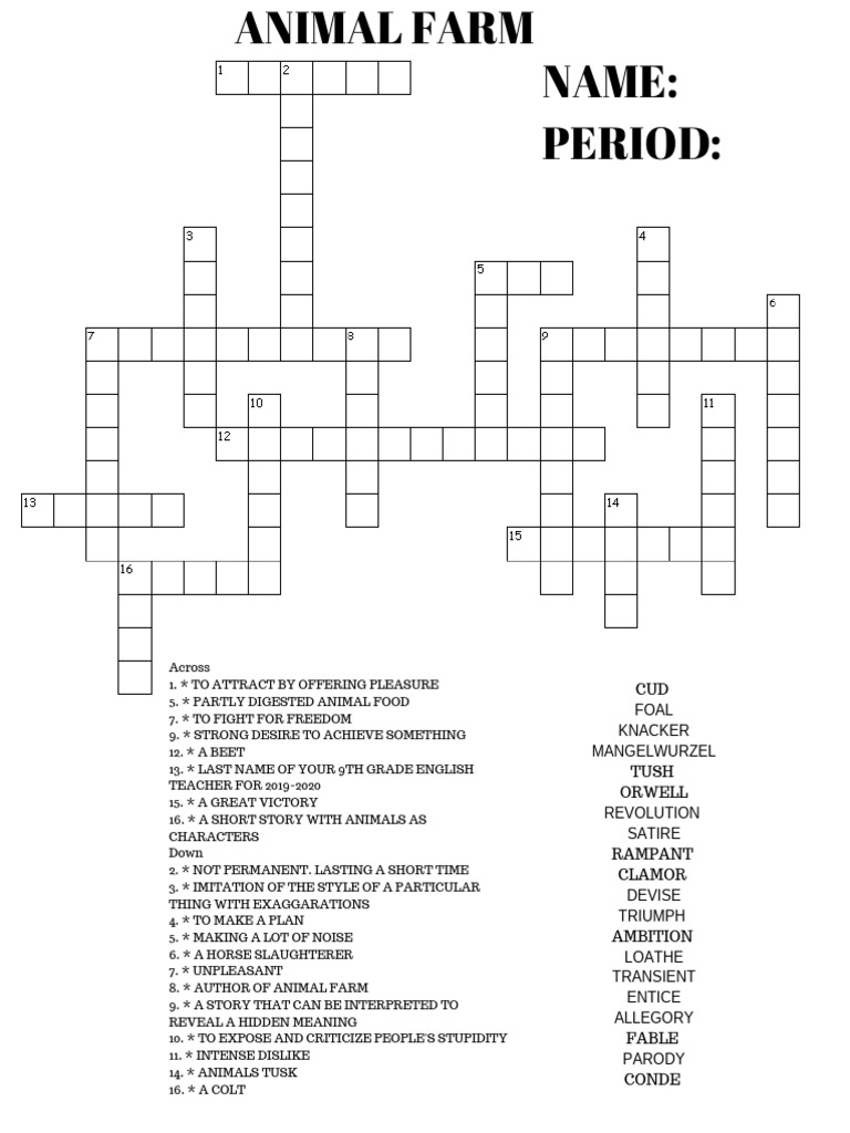 Vocab Puzzle - Animal Farm Crossword | PDF