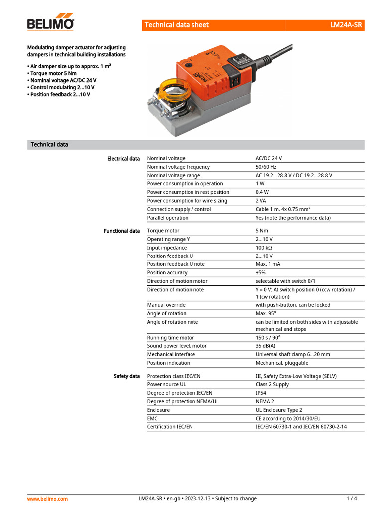 Belimo LM24A-SR Datasheet En-Gb | PDF | Switch | Manual Transmission