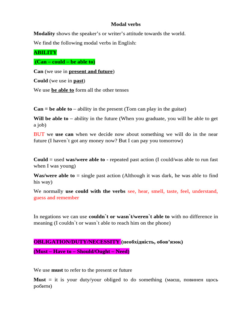 Modal verbs | PDF | Verb | Syntax