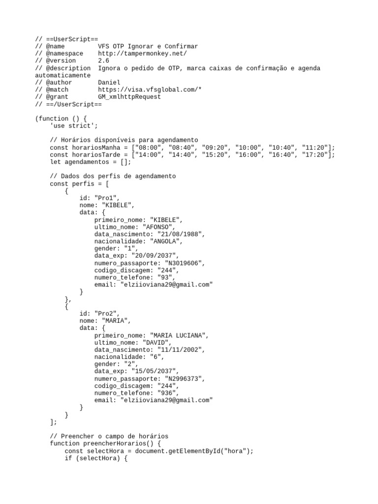 Script para Agendamento VFS Global | PDF