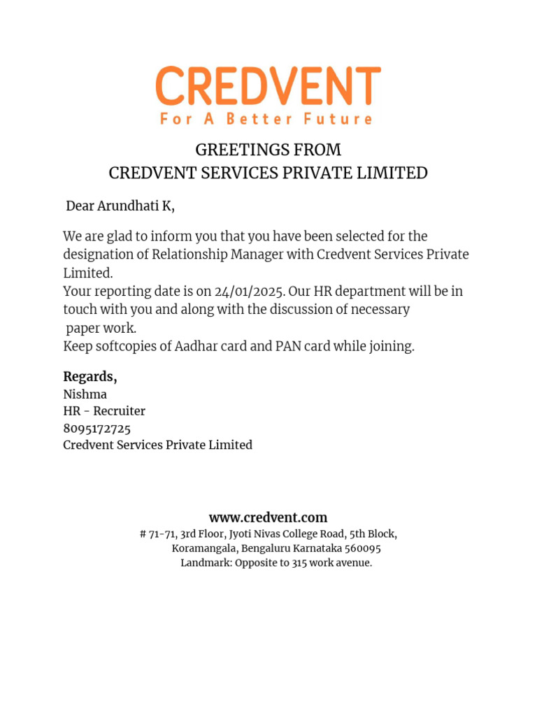 Relationship Manager Job Offer | PDF