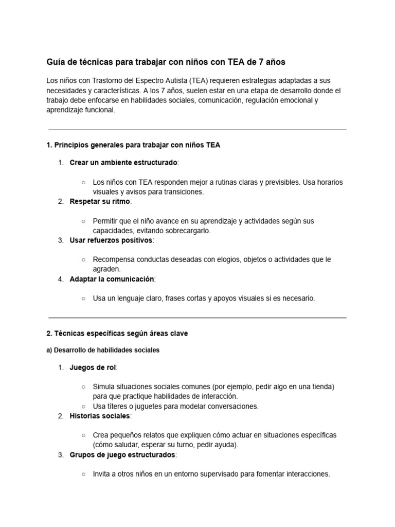 Guía de Técnicas para Trabajar Con Niños Con TEA de 7 Años | PDF ...