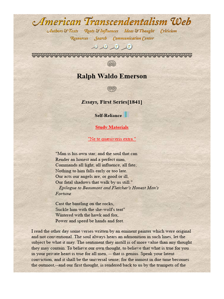 Emerson's Self-Reliance Analysis | PDF | Soul | Prayer