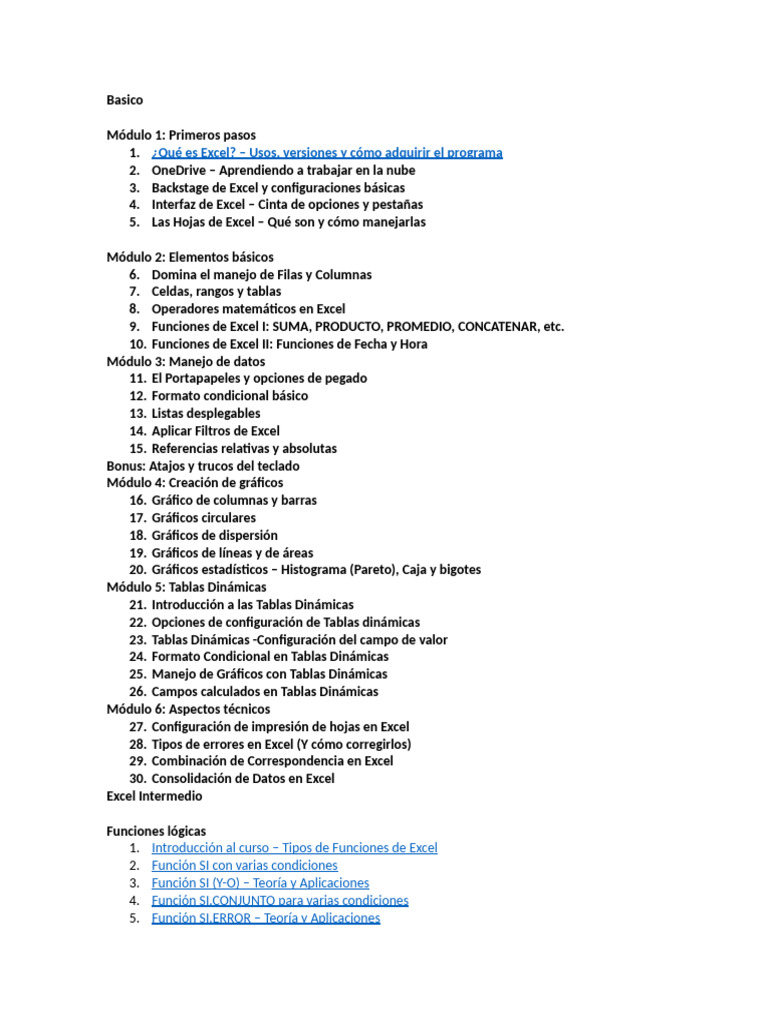 Excel Temario | PDF | Microsoft Excel | Macro (informática)
