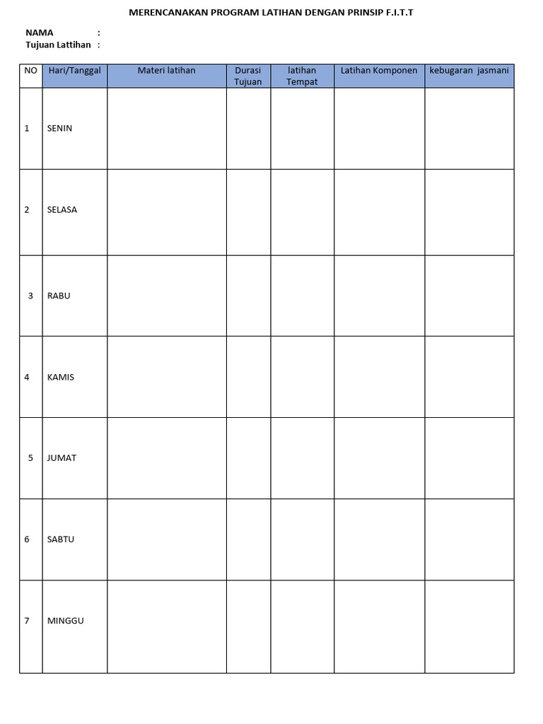 Contoh Merencanakan Program Latihan Dengan Prinsip Fitt | PDF
