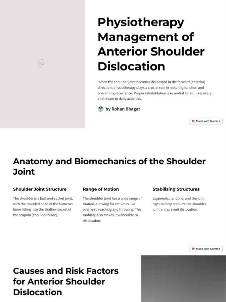 Physiotherapy Management of Anterior Shoulder Dislocation | PDF | Shoulder | Joints