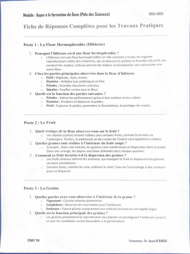 Fiche de Réponse | PDF