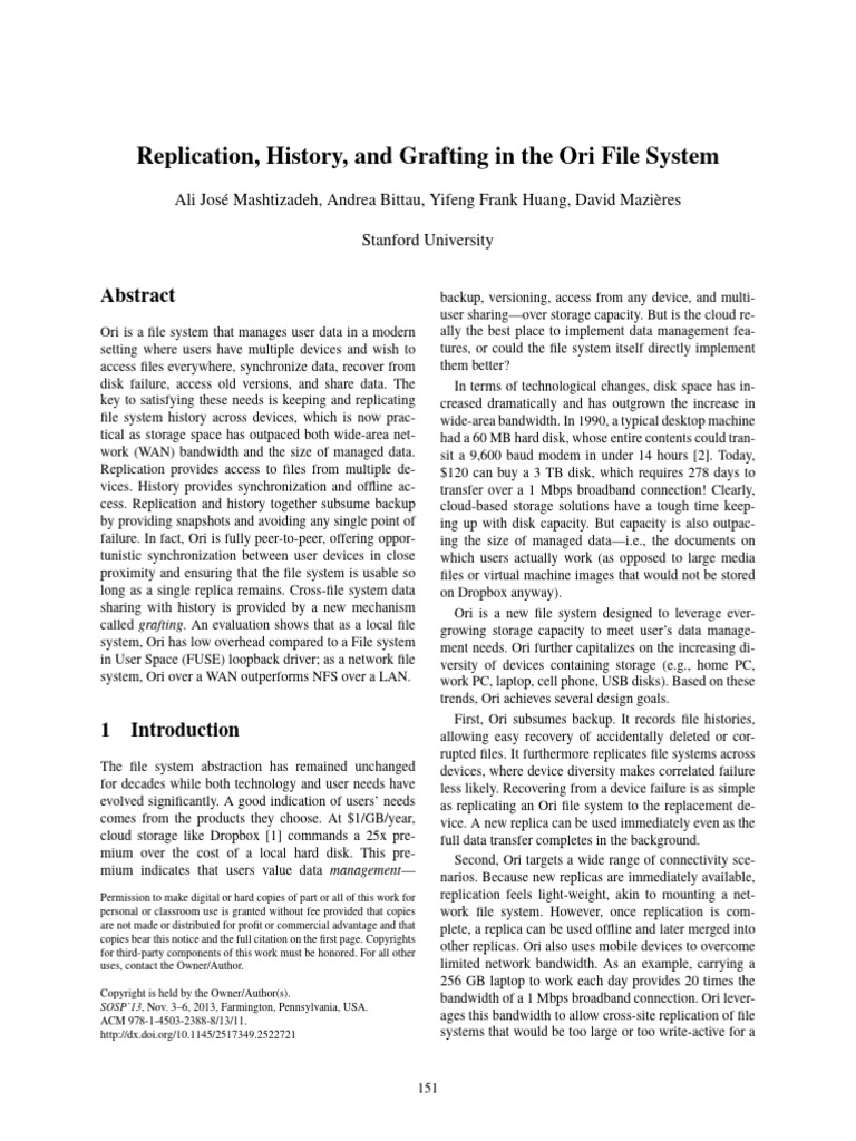 Replication, History, and Grafting in The Ori File System | PDF | File System | Computer File