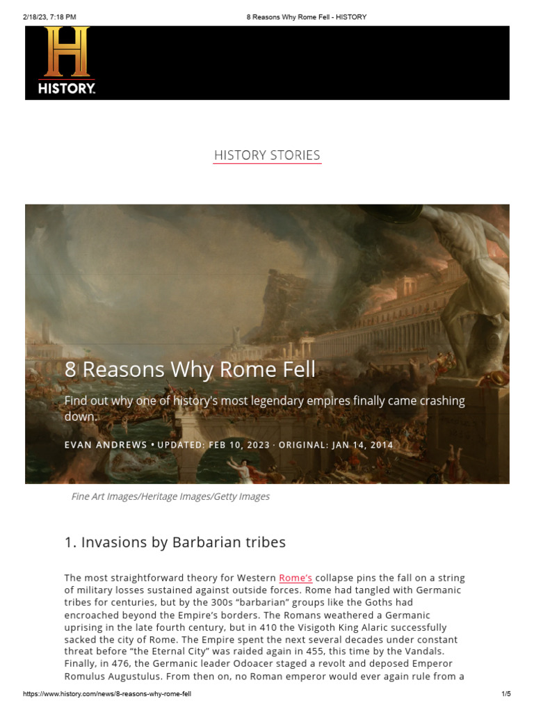 8 Reasons Why Rome Fell - HISTORY | PDF | Byzantine Empire | Ancient Rome