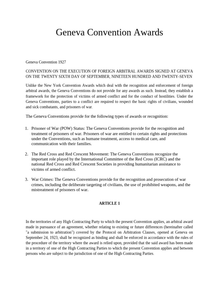 ADR - Geneva Convention Awards UNIT 3 | PDF | Geneva Conventions ...