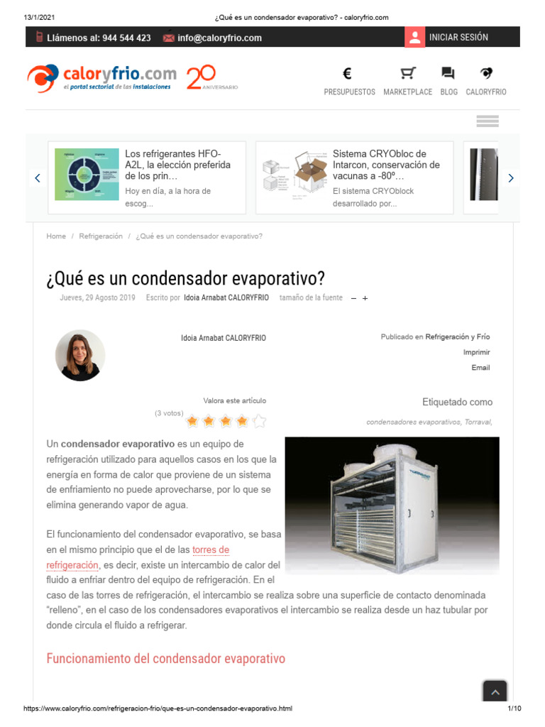 Qué es un condensador evaporativo | PDF | Refrigeración | Agua