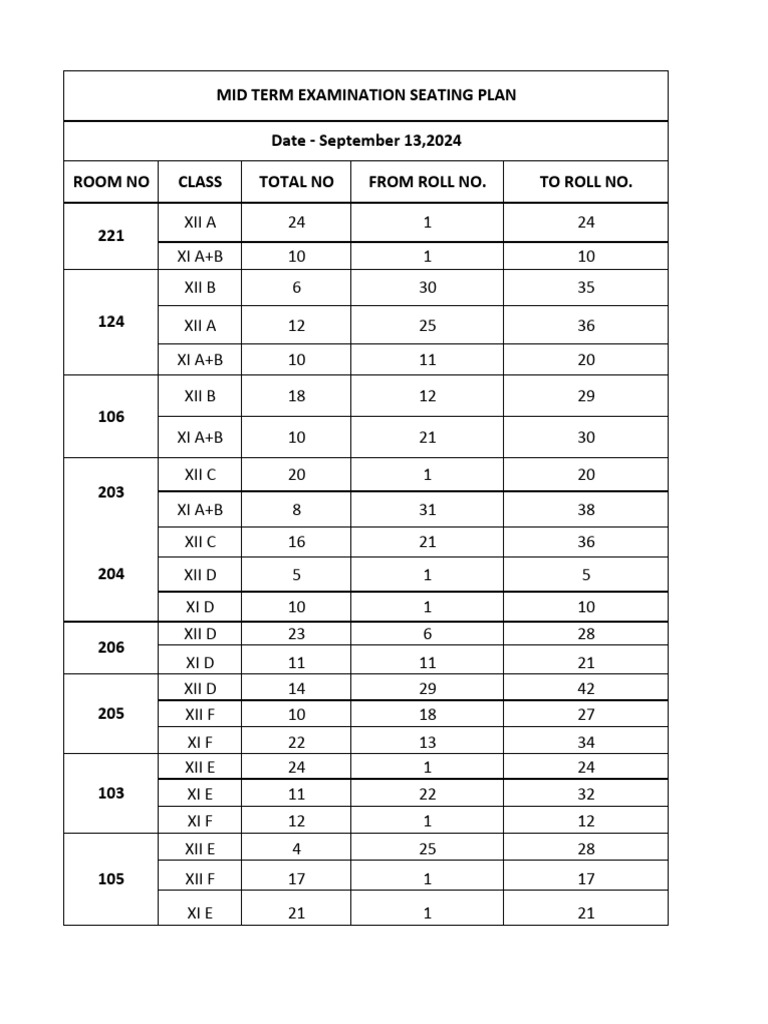 Seating Plan Class XI To XII | PDF