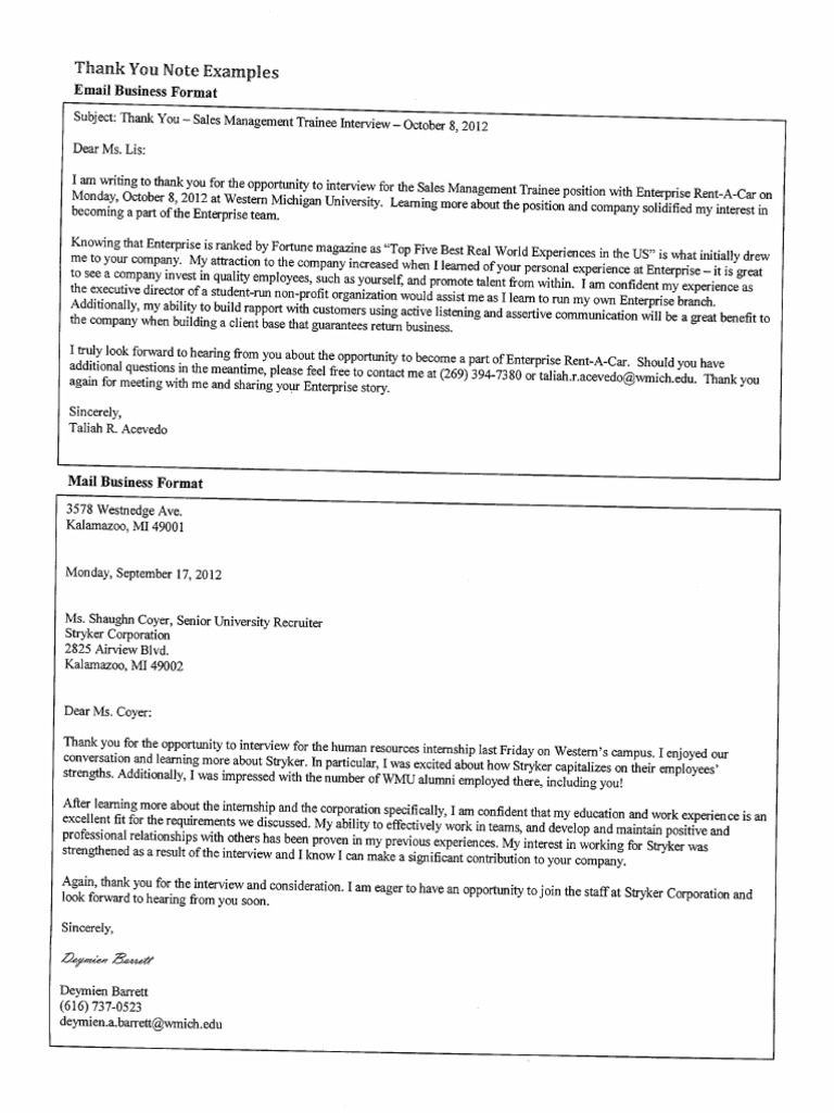 Thank You Note Examples | PDF