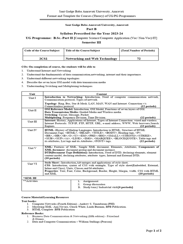 B.Sc. Computer Science Syllabus 2023-24 | PDF | Computer Network | Html ...