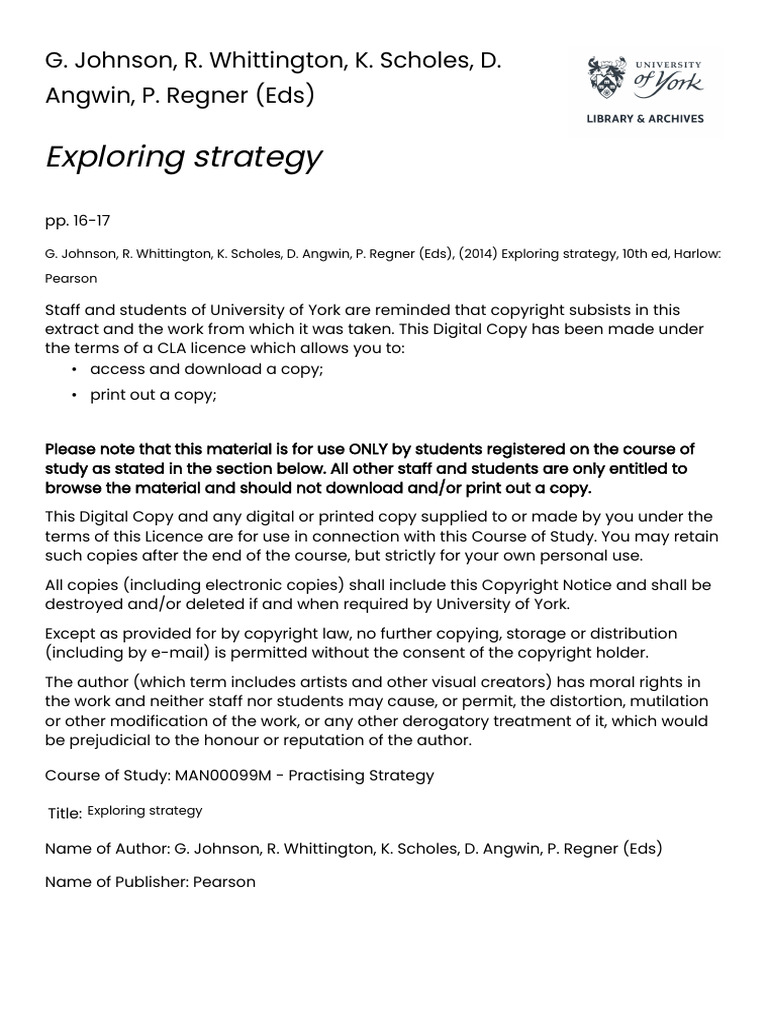 Strategists. Pp. 16-17, From Johnson, G., Whittington, R. and Scholes, K. (2014) - Exploring ...