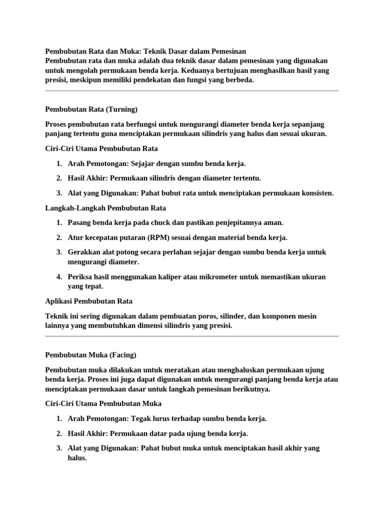 Teknik Pembubutan Rata dan Muka | PDF