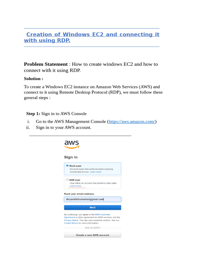 Creation of Windows EC2 and connecting it with using RDP. | PDF