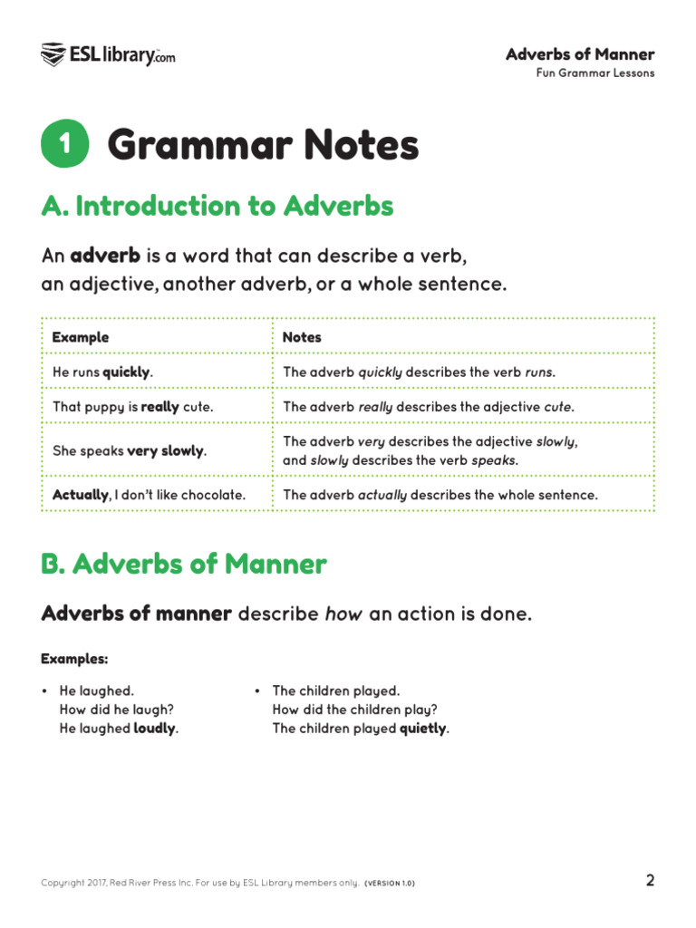 Adverbs-of-Manner_US_Student-6th-grade material | PDF | Adverb | Verb