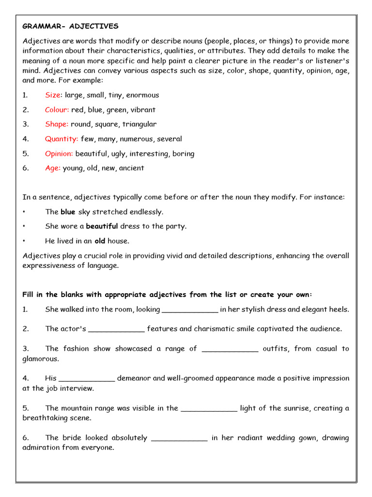 Adjectives With Questions | PDF