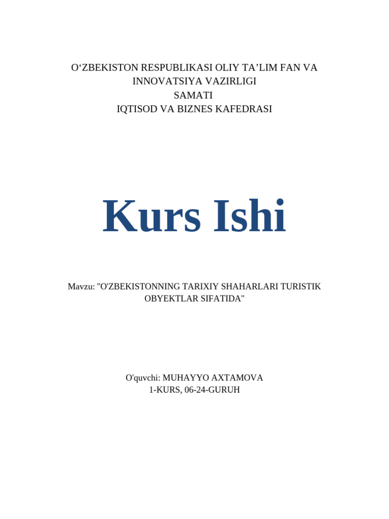 Turizm Kurs Ishi | PDF