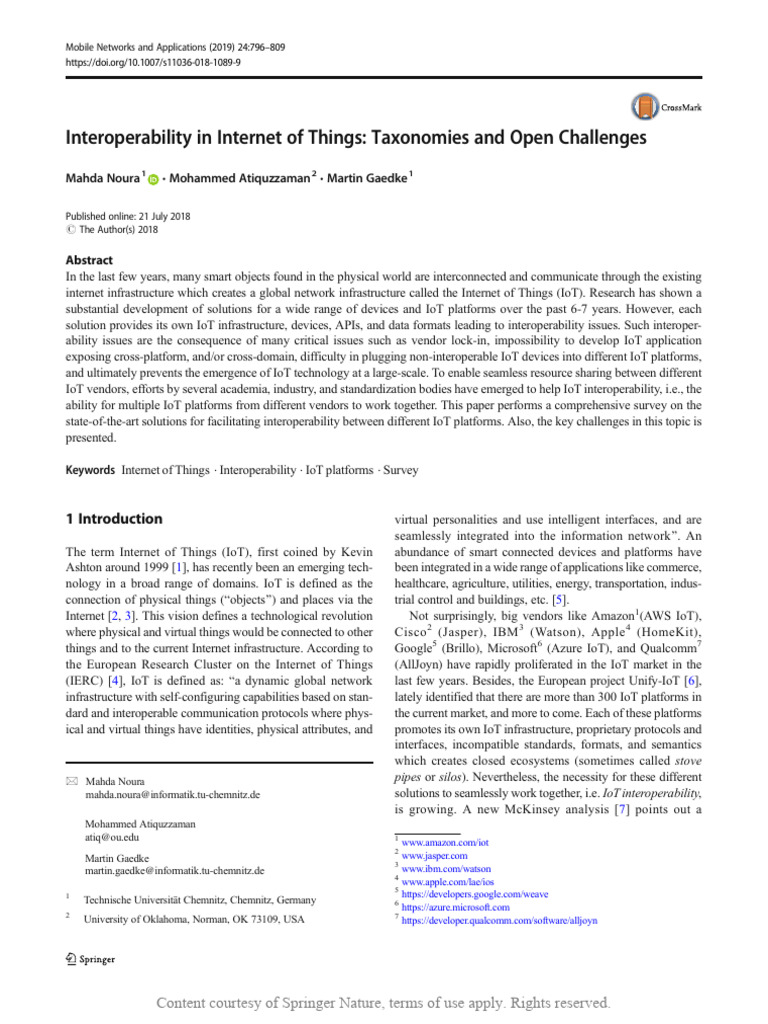 Interoperability in Internet of Things Taxonomies | PDF | Internet Of Things | Interoperability